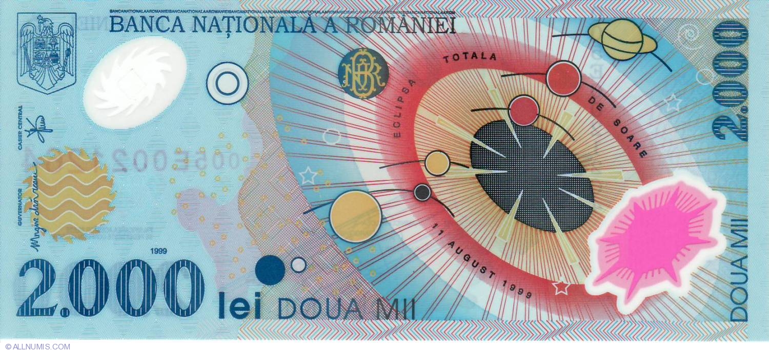 2000 Lei 1999 1999 Commemorative Issue Solar Eclipse Romania 2000 Lei 1999 1999 Commemorative Issue Solar Eclipse Romania