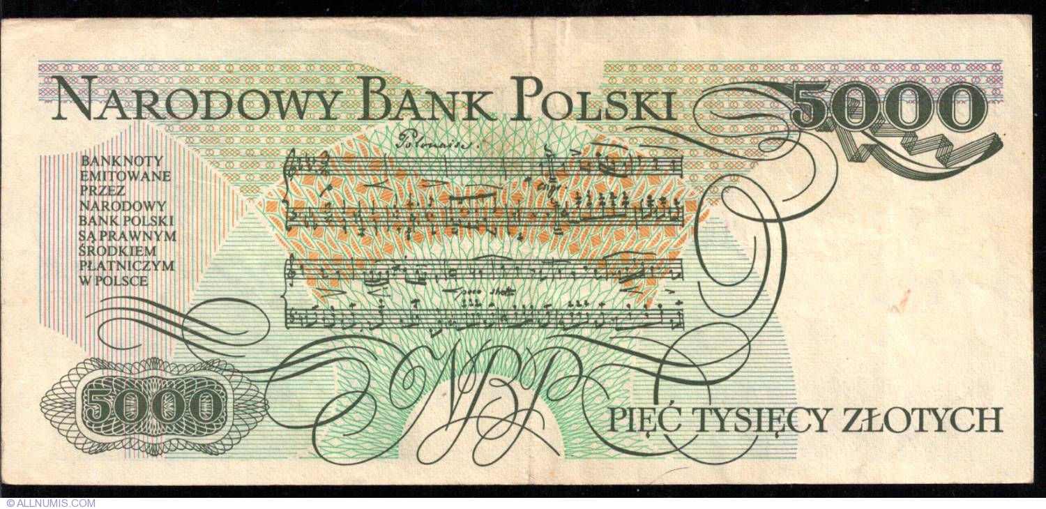 5000 Zlotych 1982 1 VI 1977 1990 Issue Poland Banknote 1849