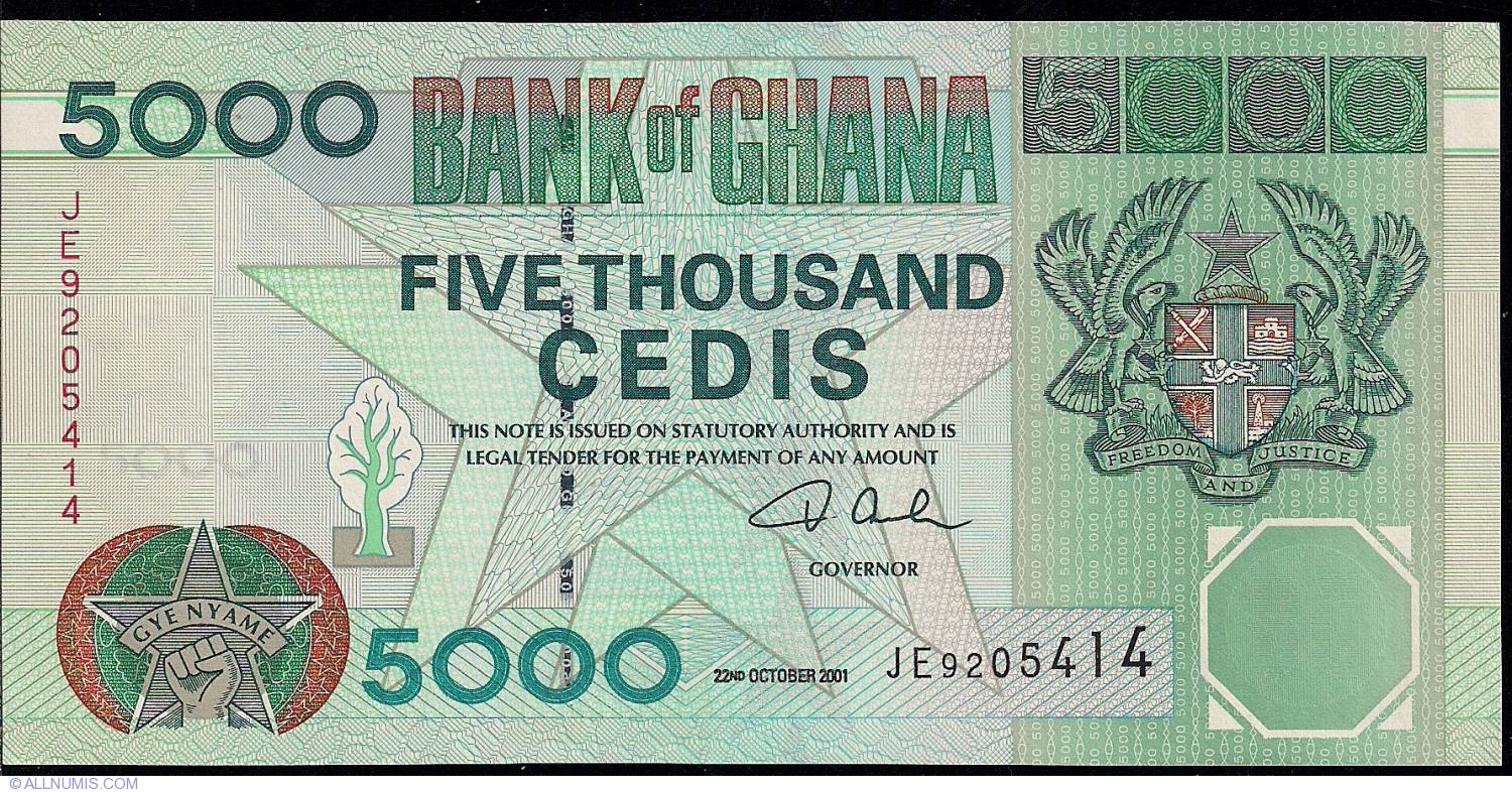 5000 Cedis 2001 1996 2006 Issue Ghana Banknote 2302 5000 Cedis 2001 1996 2006 Issue Ghana Banknote 2302