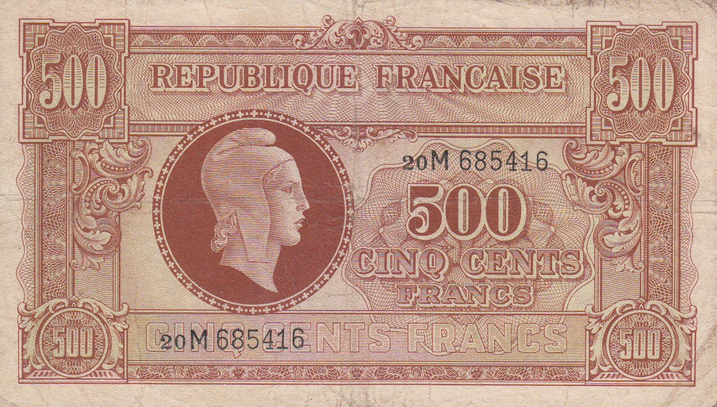 500 Francs ND 1944 1943 1944 ND Issue Tr sor Central France 500 Francs ND 1944 1943 1944 ND Issue Tr sor Central France