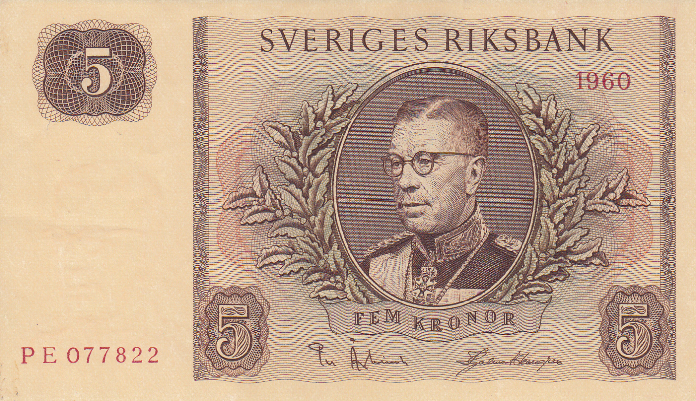 5 Kronor 1960 1954 1963 Issues 5 Kronor Sweden Banknote 9611 5 Kronor 1960 1954 1963 Issues 5 Kronor Sweden Banknote 9611