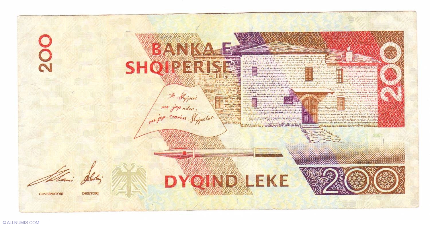 200 Lek 2001 2001 Issue Albania Banknote 3409 200 Lek 2001 2001 Issue Albania Banknote 3409
